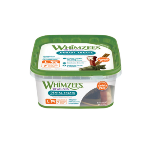 Box of Whimzees dental treats in various shapes - Sherbrooke Canin